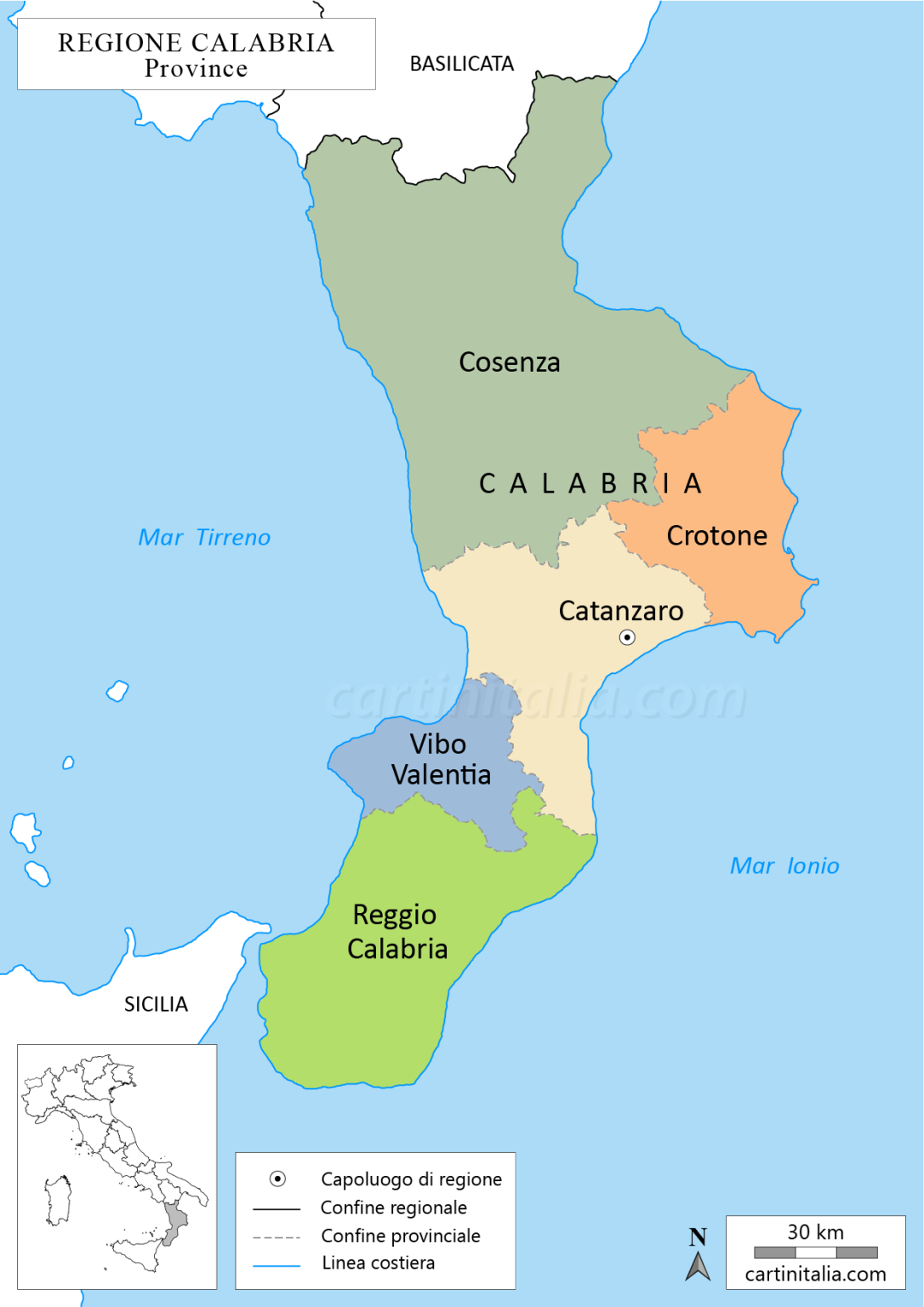 Cartina politica Calabria