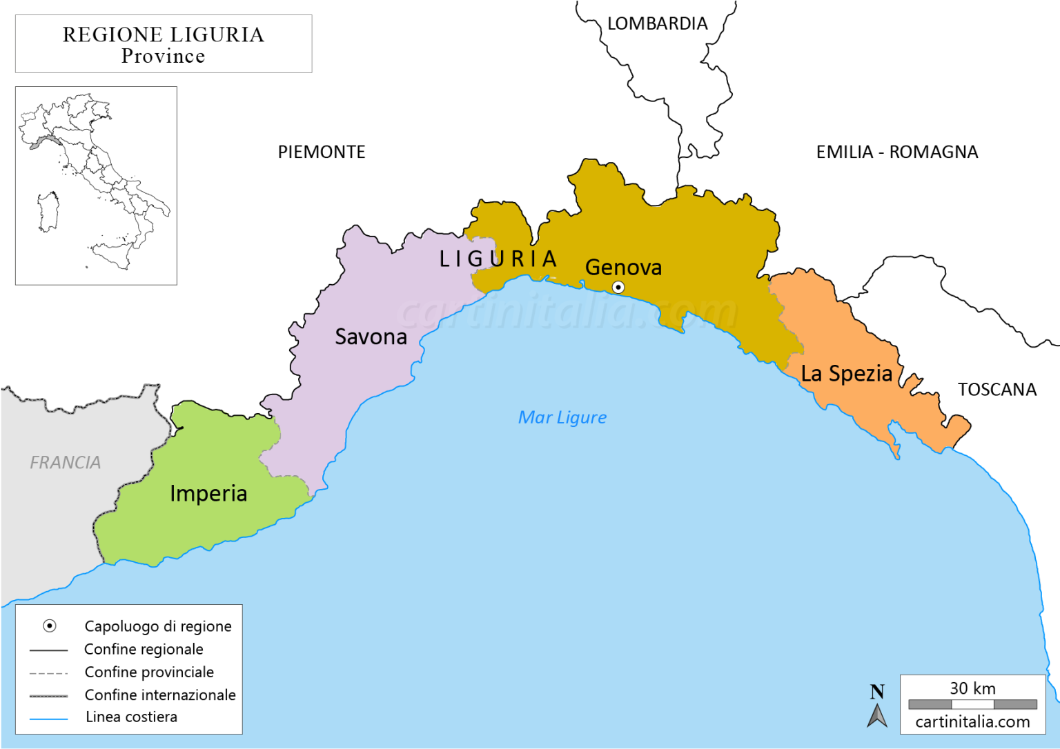 Cartina politica Liguria